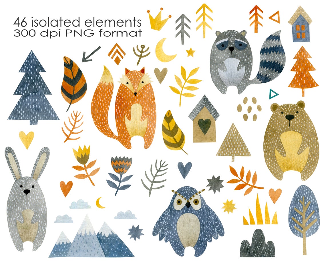 Watercolor Forest Friends Graphic Collection. Forest Friends - Etsy