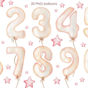 Watercolor Number Pink Balloons Clipart, Planner Stickers, Birthday ...