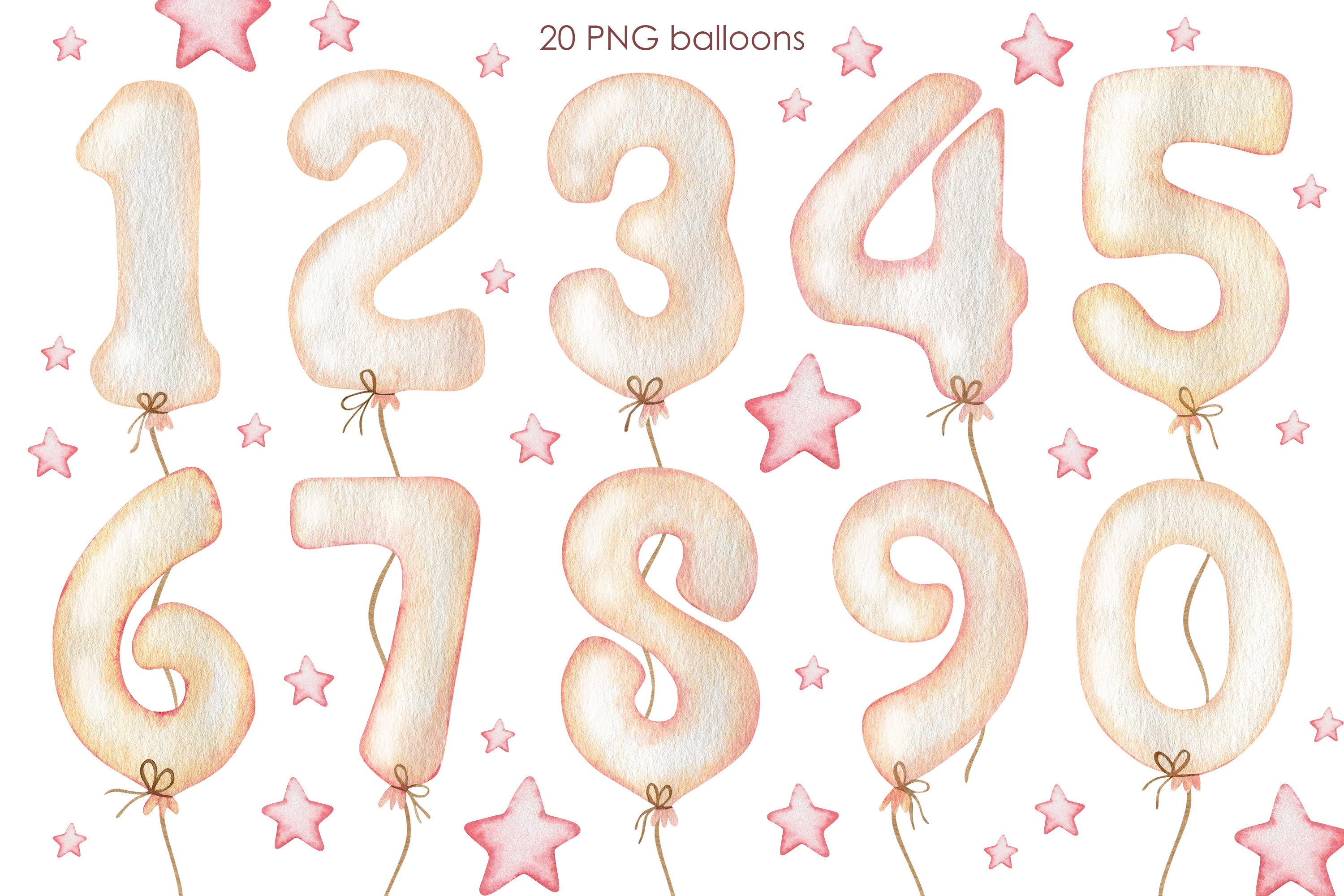 Watercolor Number Pink Balloons Clipart, Planner Stickers, Birthday ...