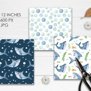 Watercolor Shark Digital Paper Pack, Sea Animals Download, Instant ...