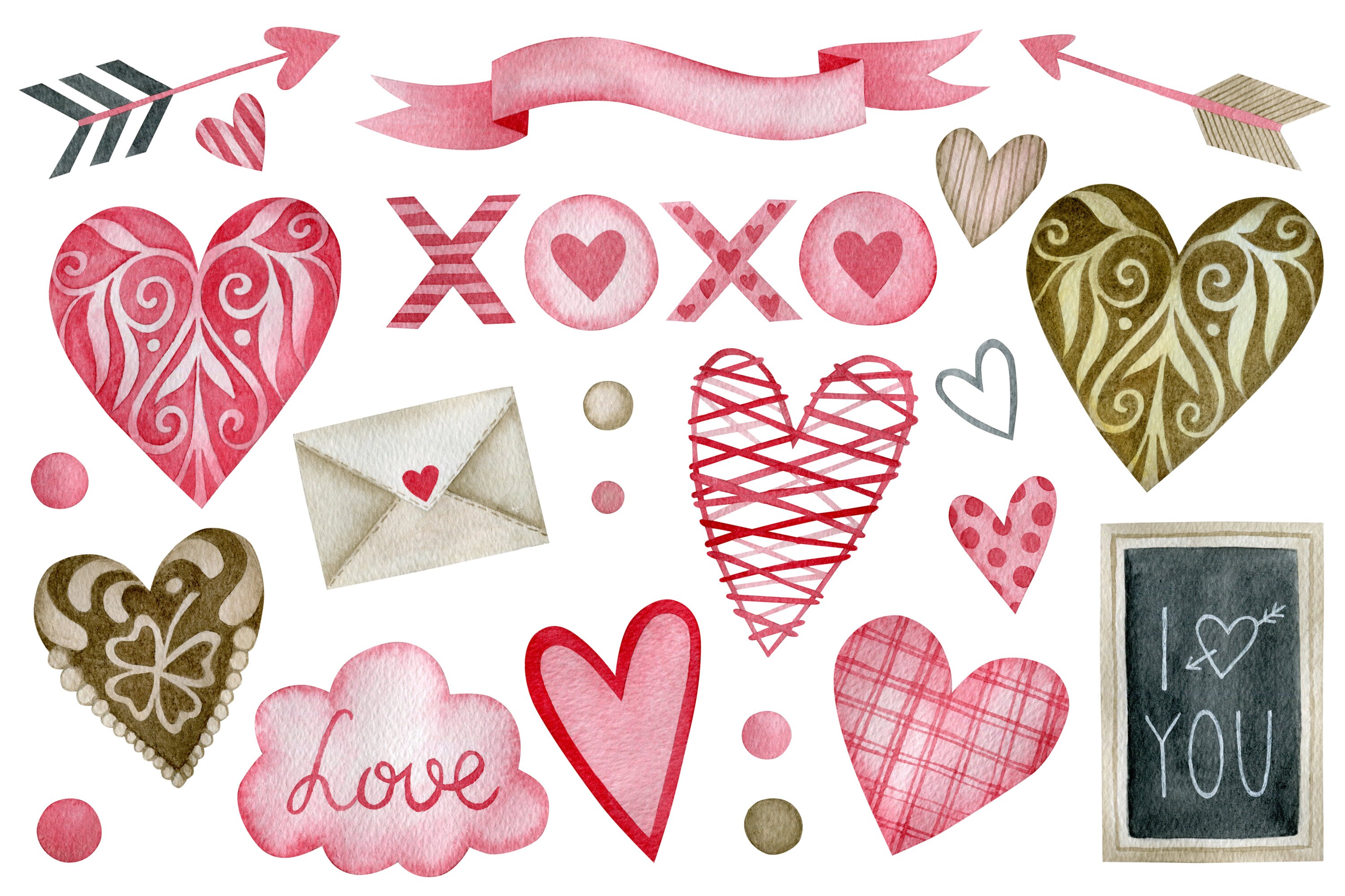 Watercolor Valentines Day Clipart Cute Love Clipart Hand | Etsy