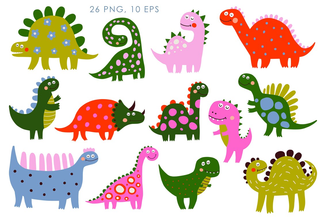 Cute Dinosaur Clipart Set, Kids Party Decor (PNG, EPS) - Etsy
