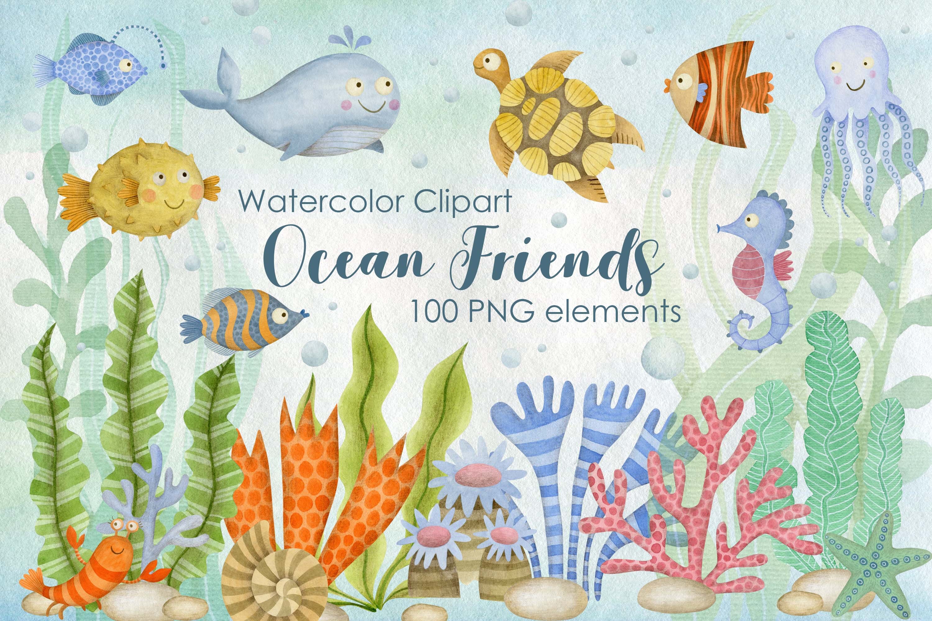 Watercolour Sea Clipart Collection Ocean Life Clipart Sea - Etsy