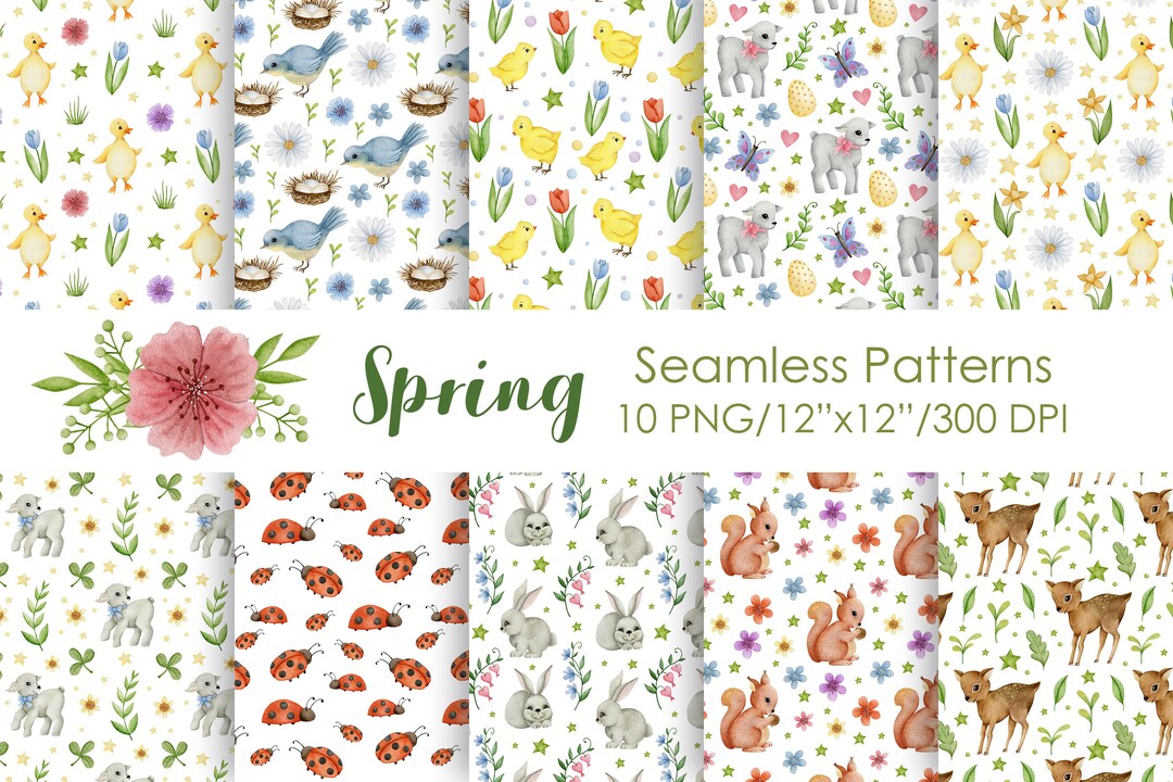 Watercolor Easter Digital Paper Pack, Spring Seamless Pattern, Bunny ...