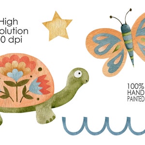 Cute Watercolor Turtle & Rainbow Clipart, Sea Clipart, Underwater ...