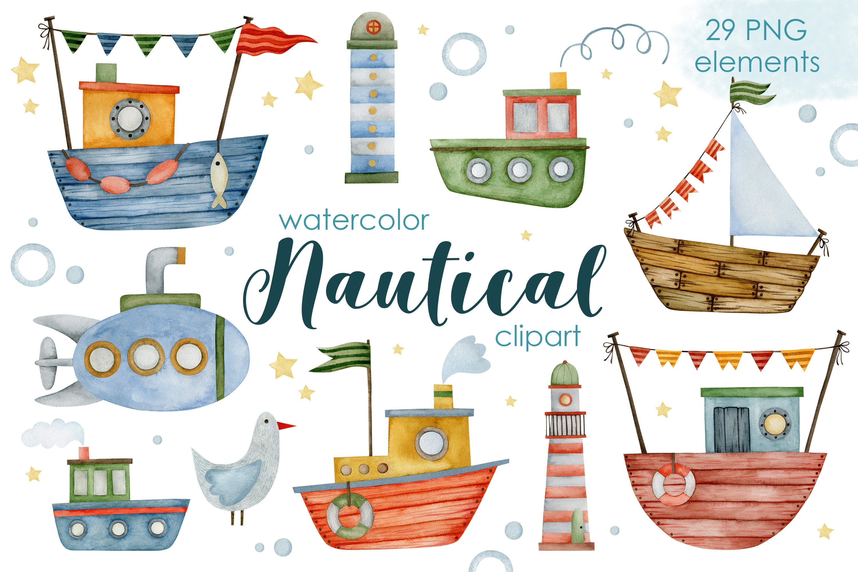 Watercolor Nautical Clipart, Boys, Lighthouse, Baby Shower Invitation ...
