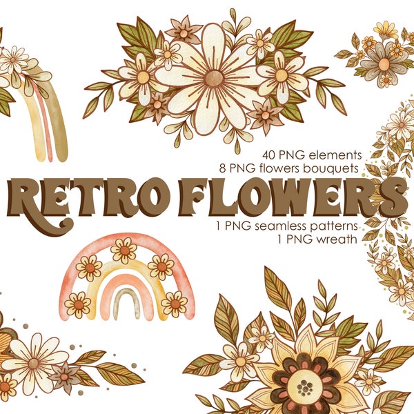 Watercolor Retro Flower Png - Etsy