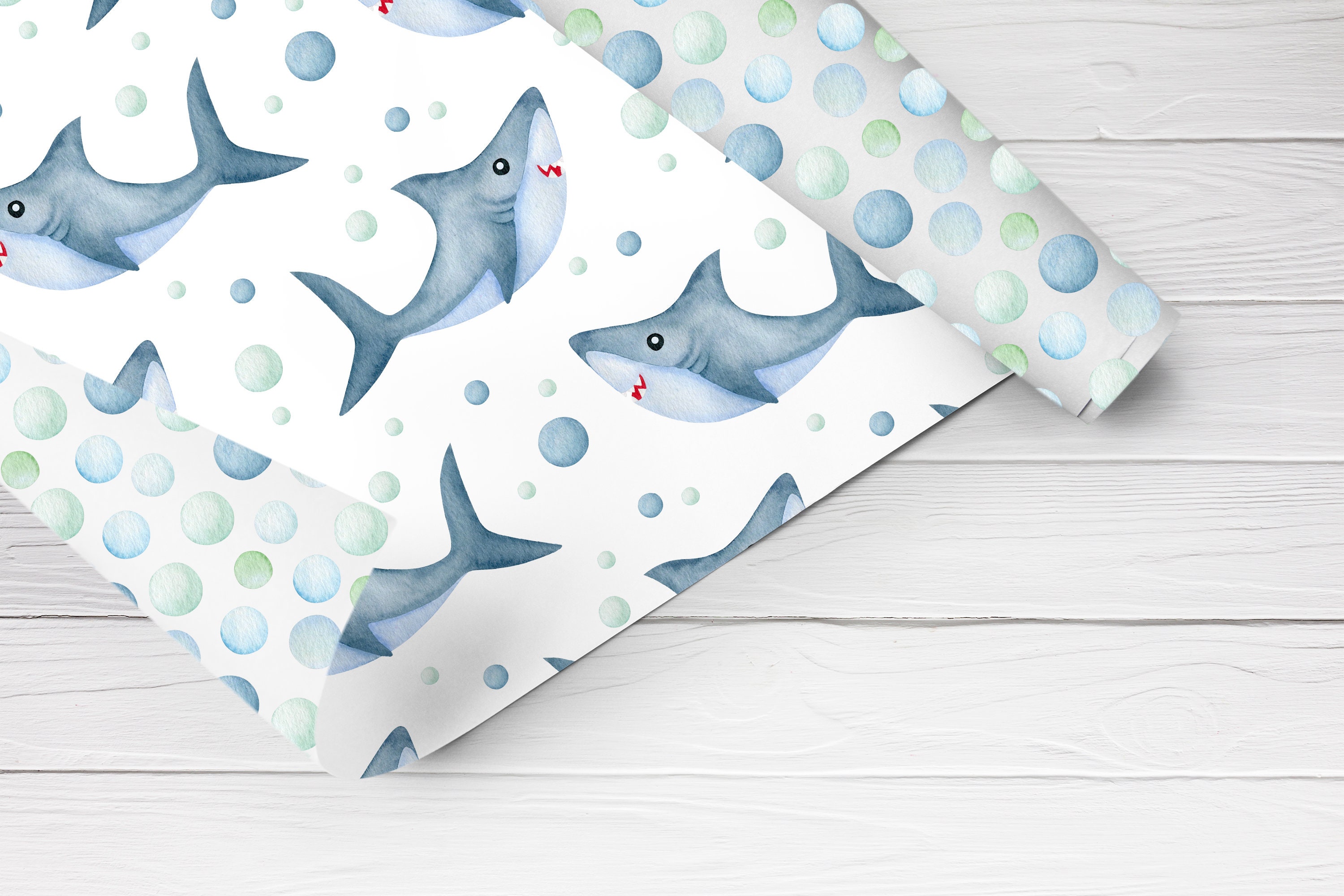 Watercolor Shark Digital Paper Pack Sea Animals Download - Etsy