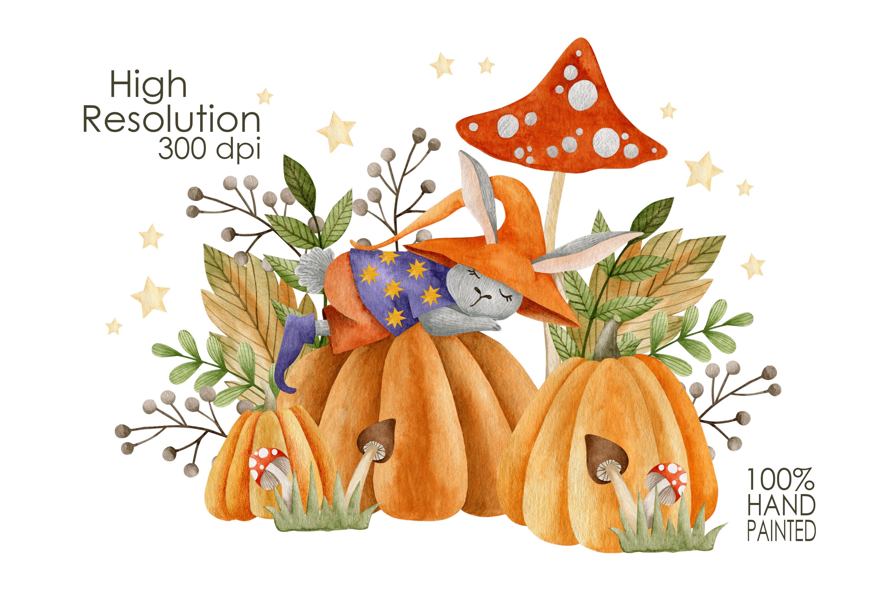 Watercolor Halloween Clipart Cute Bunnies Clipart Halloween - Etsy