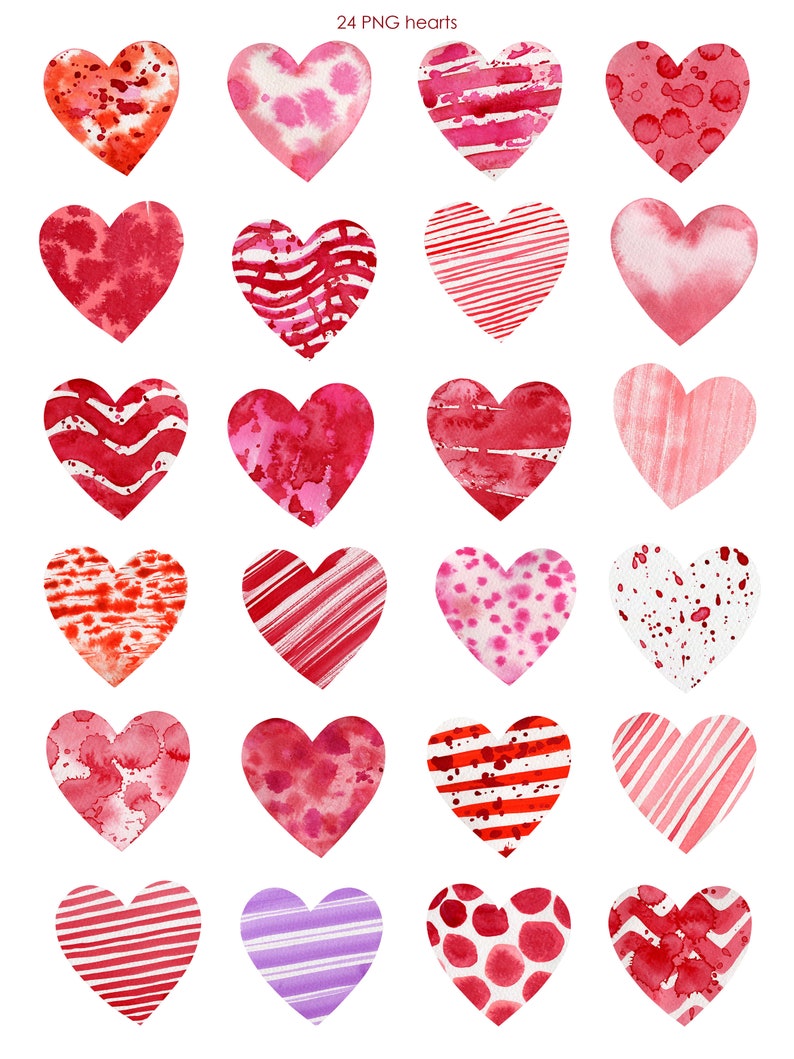 Watercolor Hearts Clipart, Shapes, Pink Heart, Love Heart Png ...