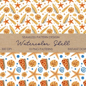 Sea Shell Seamless Pattern, Watercolor Seamless Pattern, Seamless ...