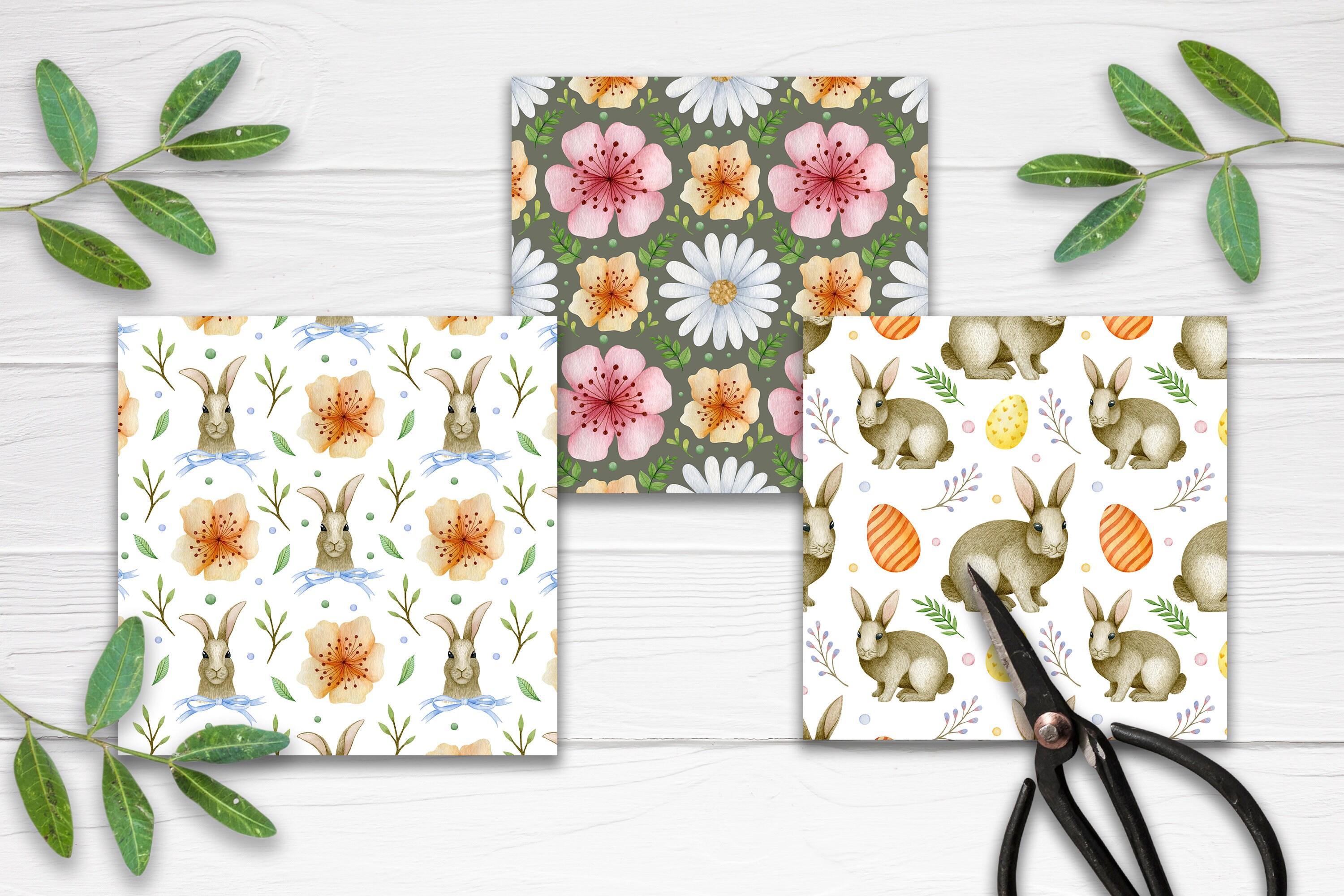 Watercolor Easter Bunny Digital Paper Pack, Paper Bag, Instant Download ...