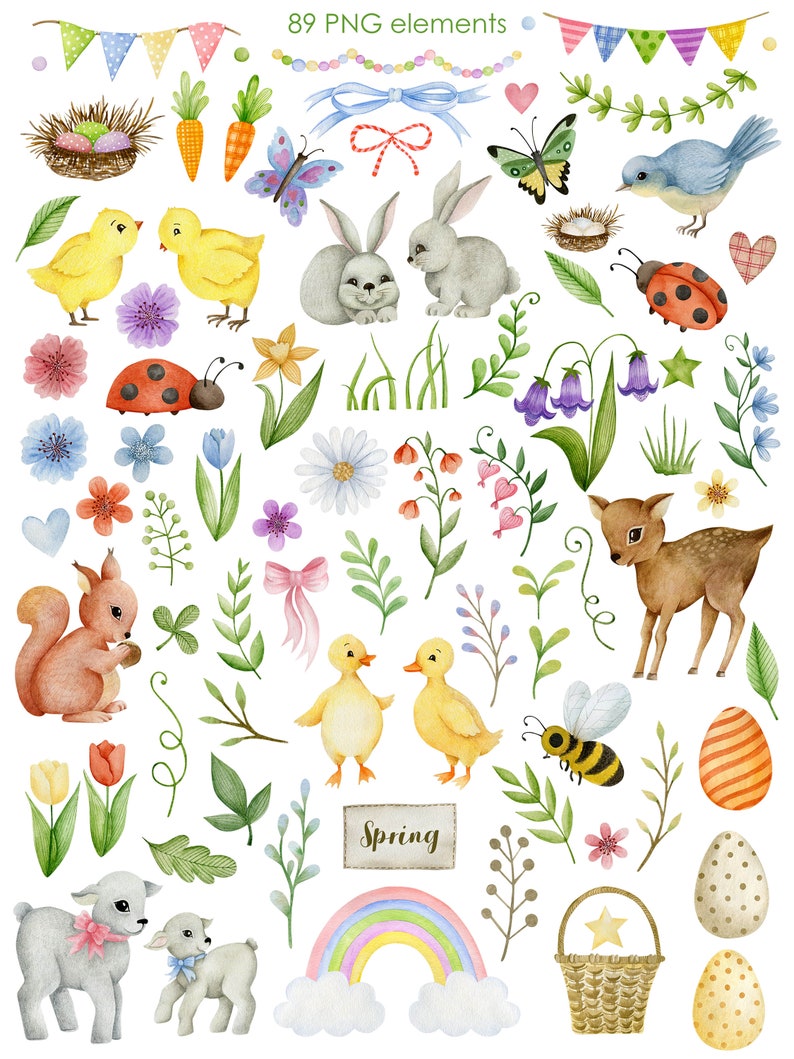 Watercolor Easter Spring Clipart Easter Holiday Decor | Etsy