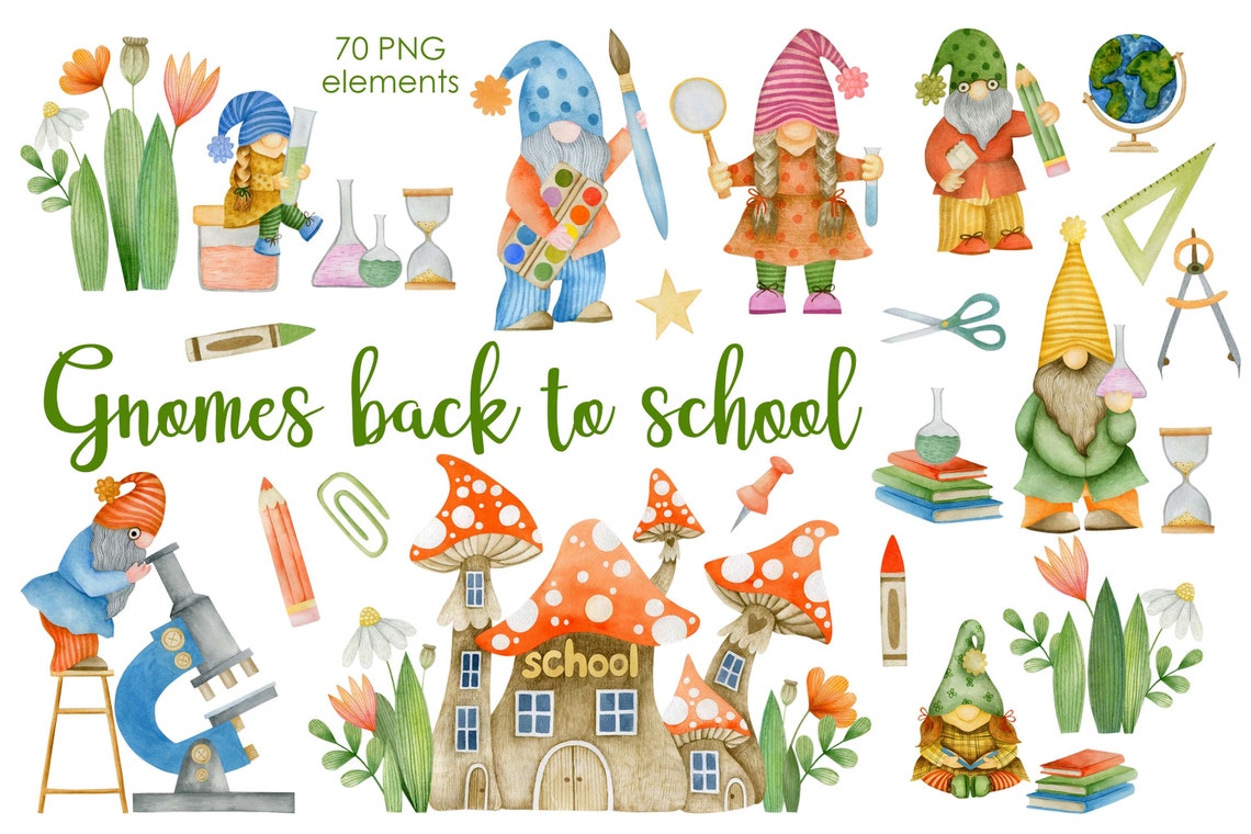 Gnomes Back to School PNG Clipart Digital Download School - Etsy