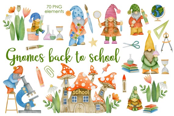 Gnomes Back to School PNG Clipart Digital Download School | Etsy
