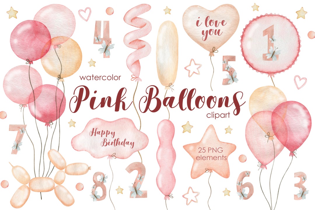 Watercolor Pink Balloons Clipart: Baby Shower PNG Set (25 Elements) - Etsy