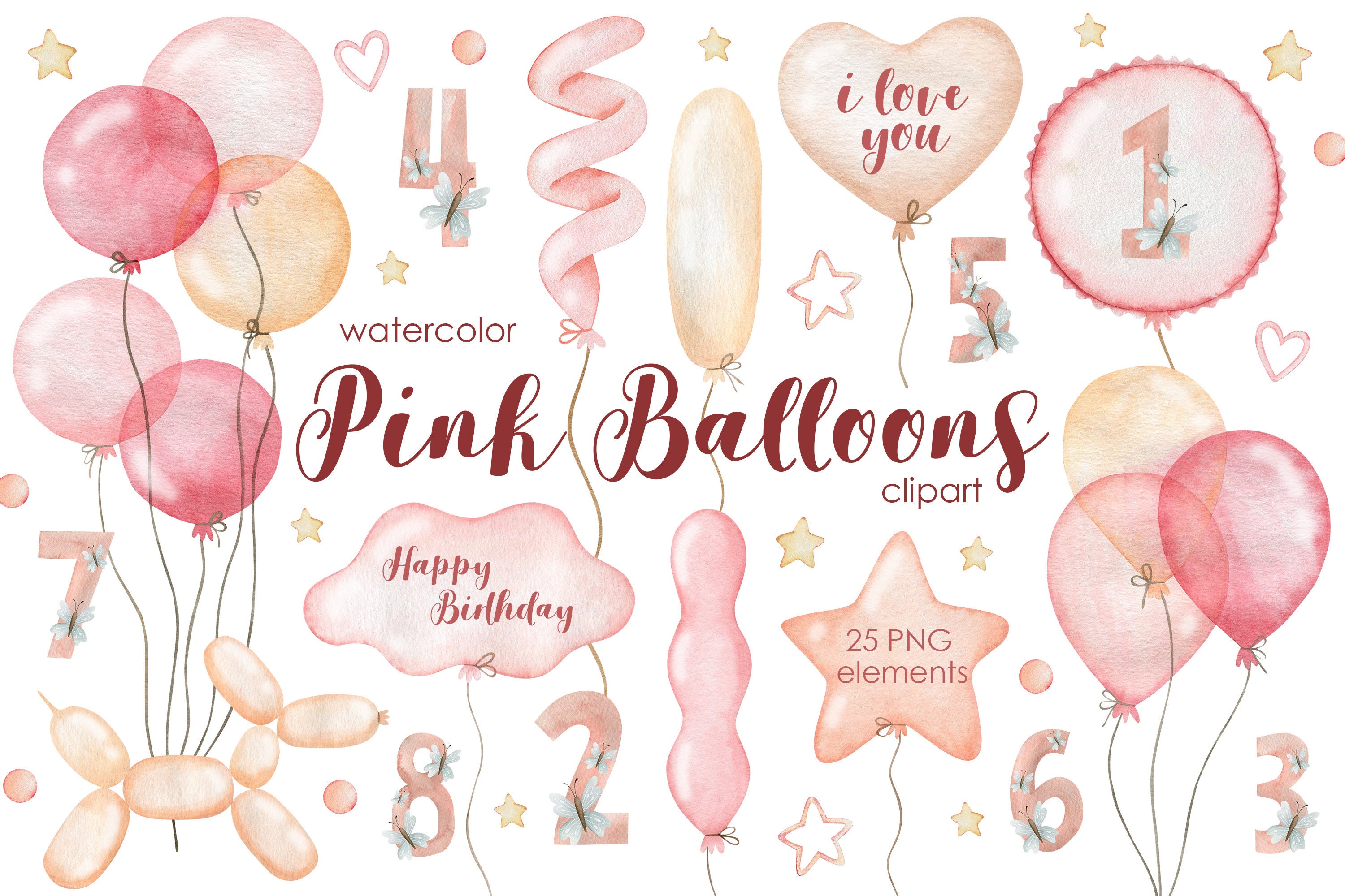 Watercolor Pink Balloons Clipart, Baby Girl Shower, Birthday Clipart ...