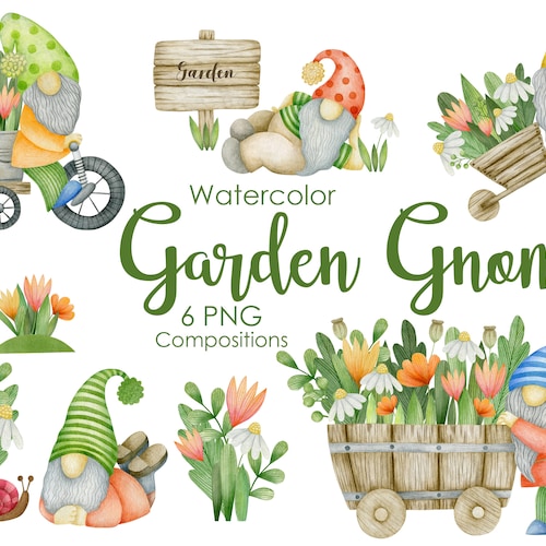Watercolor Gnome Gardens Clipart Gnome PNG Nordic Gnome - Etsy