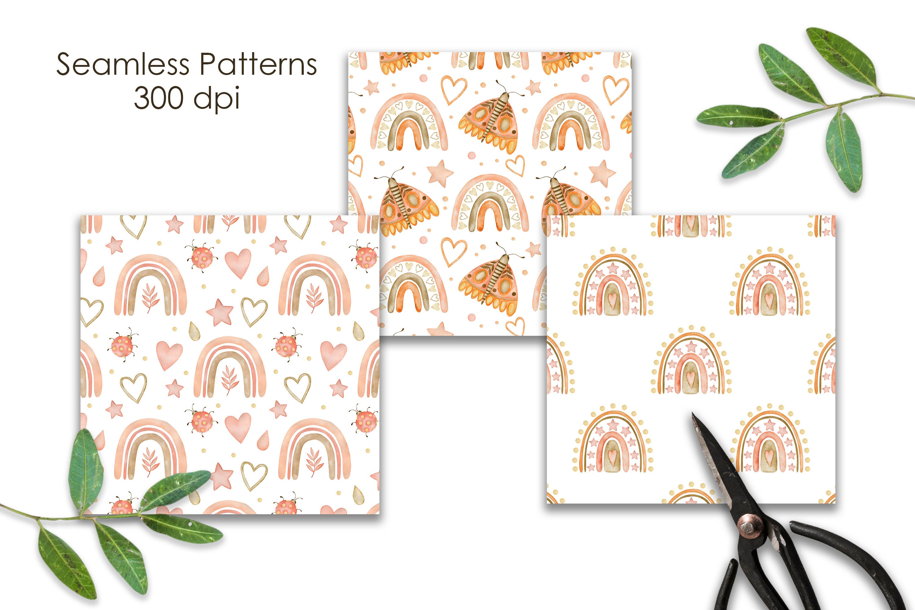 Watercolor Boho Rainbow, Butterfly Digital Paper Pack , Nursery ...