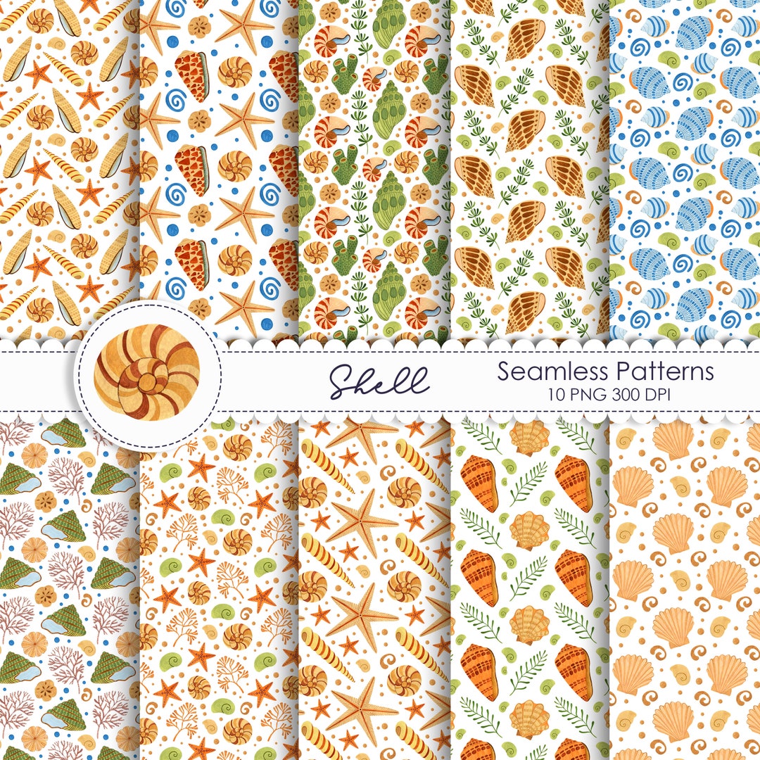 Sea Shell Seamless Pattern, Watercolor Seamless Pattern, Seamless ...