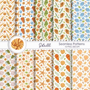 Sea Shell Seamless Pattern, Watercolor Seamless Pattern, Seamless ...