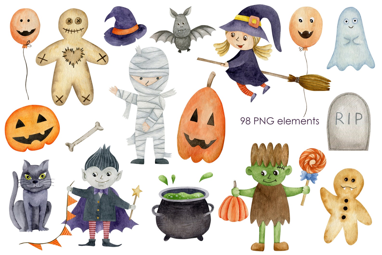 Watercolor Halloween Clipart Halloween Invitation Halloween - Etsy