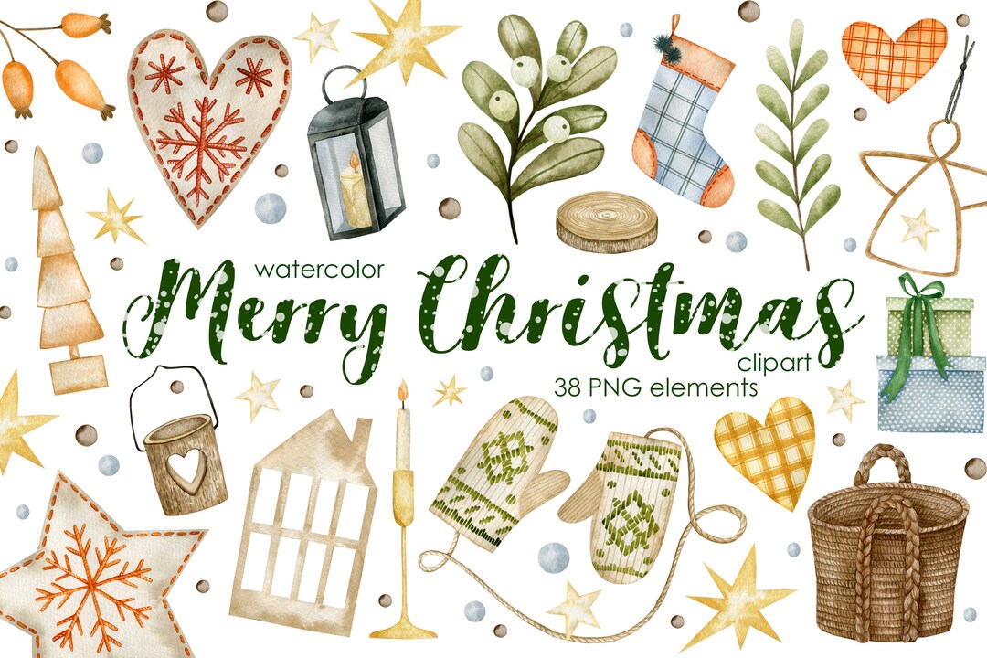 Watercolor Christmas Clipart: Holiday PNG Elements (digital Download ...