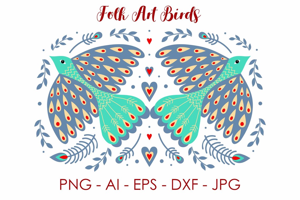 Folk Art Bird Birds Clipart Instantn Download Primitive - Etsy