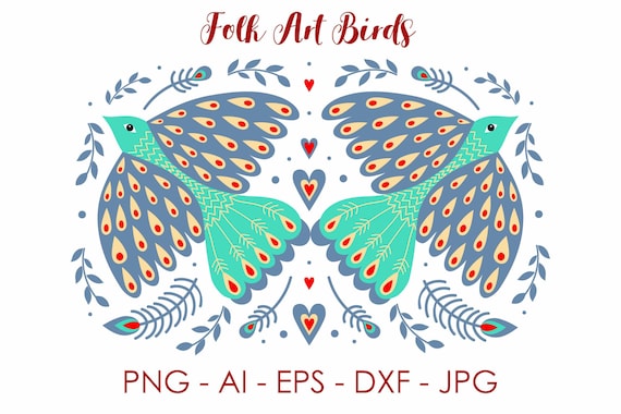 Folk Art Bird Birds Clipart Instantn Download Primitive | Etsy