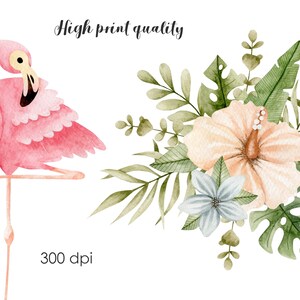 Watercolor Flamingo Clipart, Tropical Summer Clipart, Tropical Floral ...