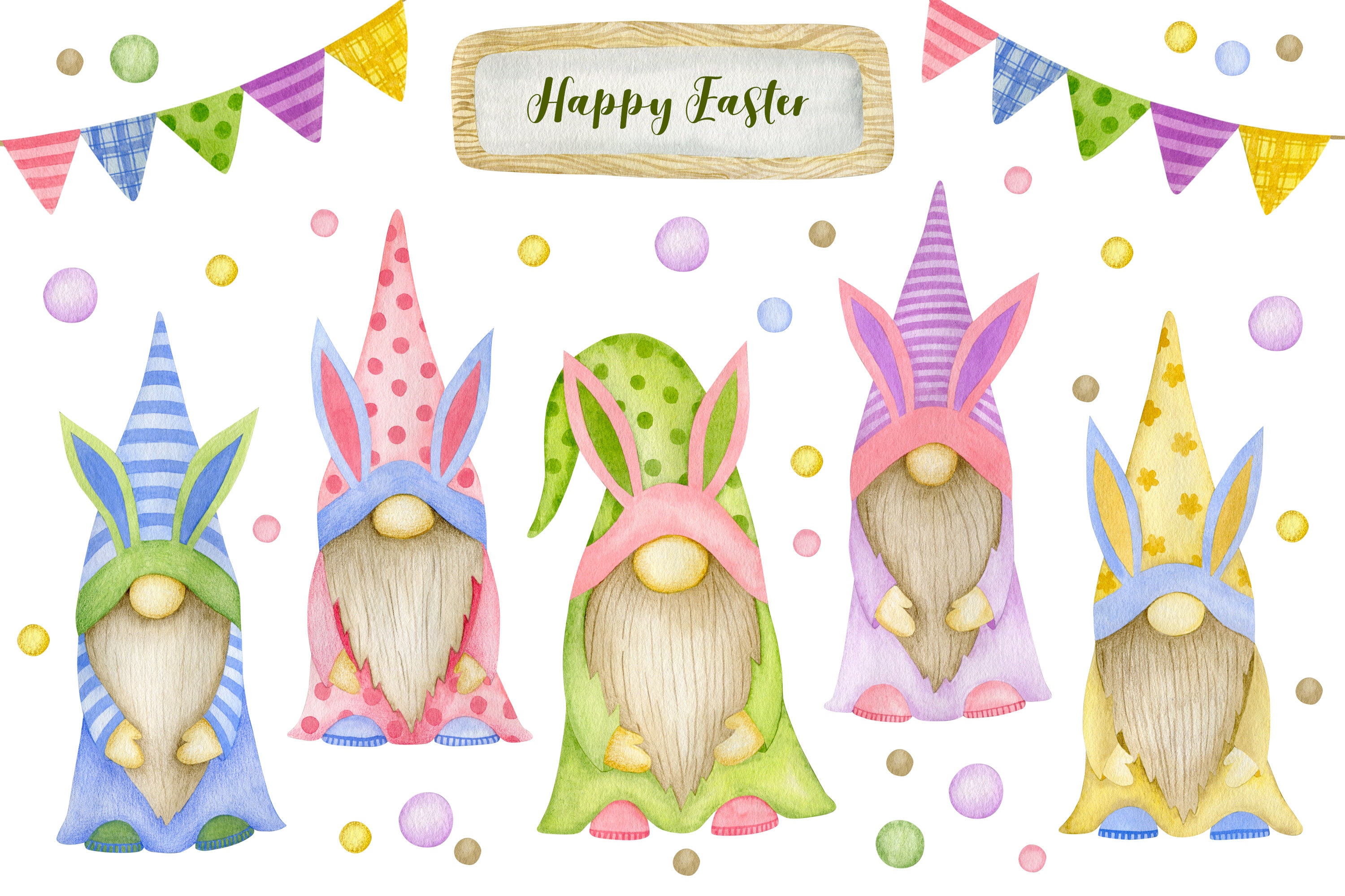 Watercolor Easter Gnomes Clipart Graphics, Bunny Gnome, Easter Png ...