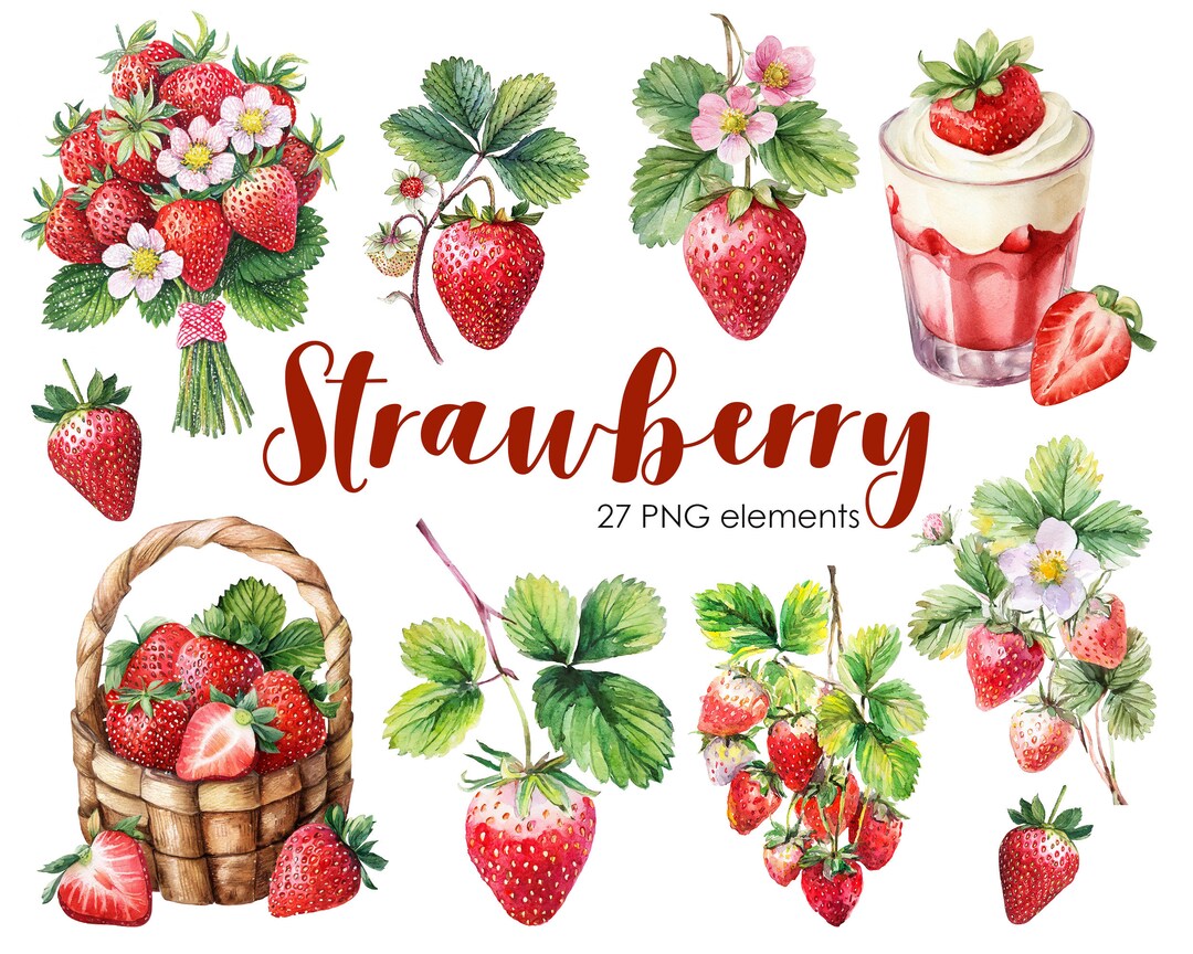Watercolor Strawberry Clipart, Watercolor Png, Digital Watercolor ...
