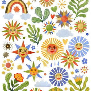 Watercolor Sun Clipart, Hand Painted Digital Sun Clip Art, Yellow ...