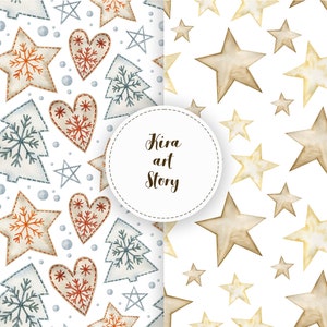 Watercolor Merry Christmas Digital Paper Pack, Winter Seamless Patterns ...