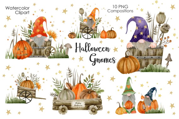 Watercolor Halloween Gnomes Clipart Halloween Gnomes Png - Etsy