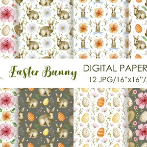 Watercolor Easter Bunny Digital Paper Pack, Paper Bag, Instant Download ...