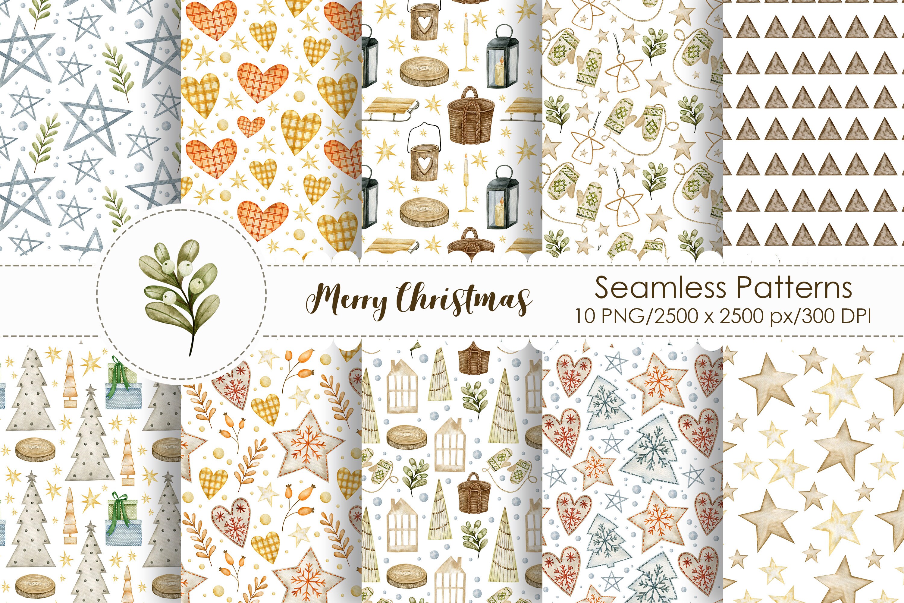 Watercolor Merry Christmas Digital Paper Pack Winter Seamless - Etsy