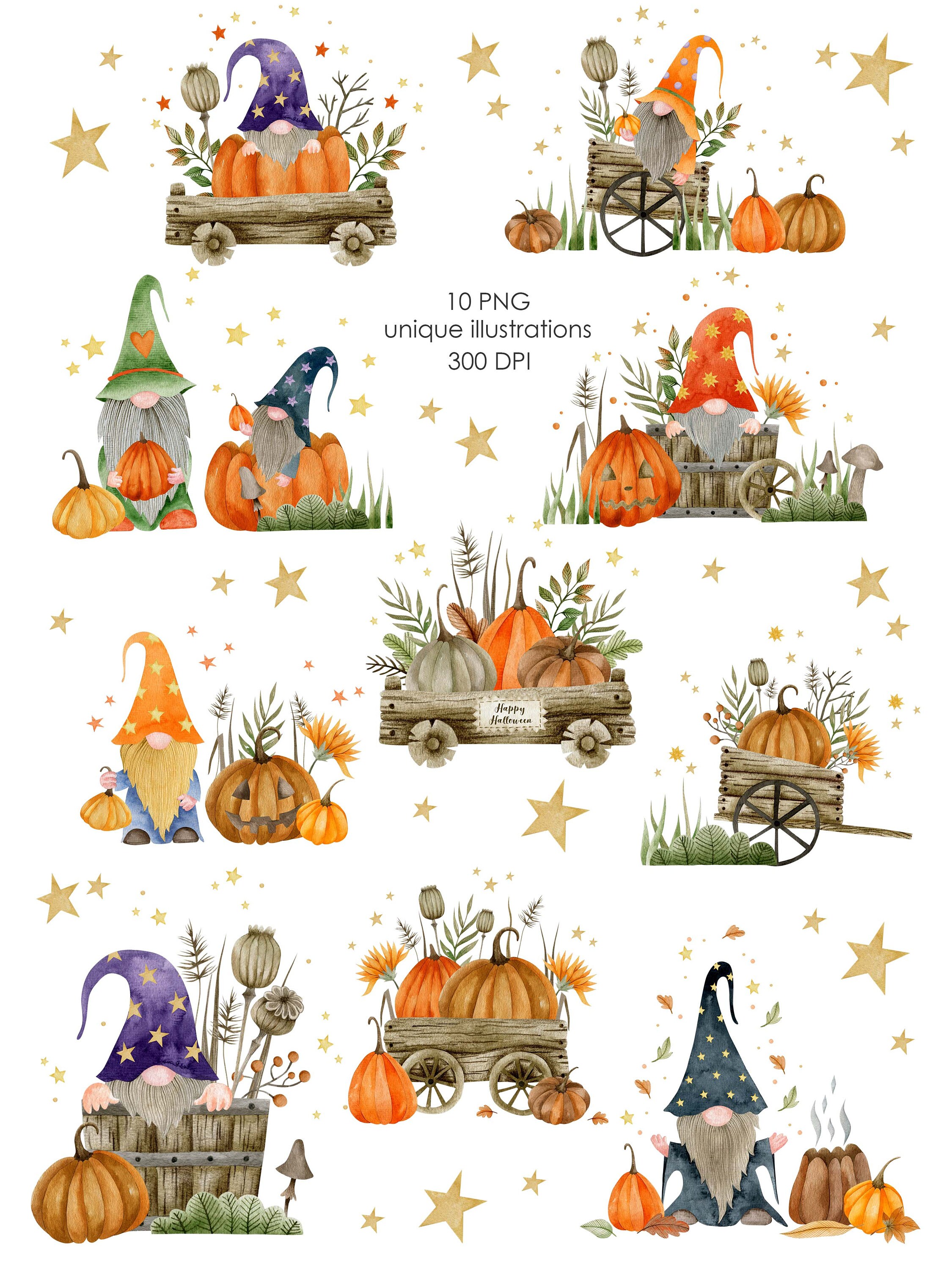 Watercolor Halloween Gnomes Clipart, Halloween Gnomes Png, Watercolor ...
