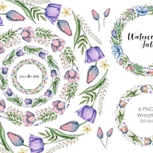 Watercolor Wreath Purple Tulip, Spring Floral Wreath, Frames Flower ...