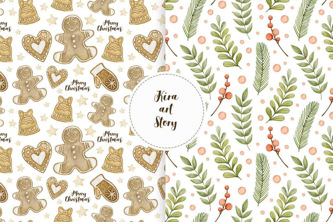 Watercolor Gingerbread Seamless Patterns Digital Papers Pack - Etsy