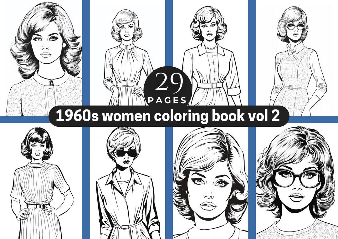 1960s Women Coloring Book Vol 2, Groovy 60s Women Art, Retro Coloring ...