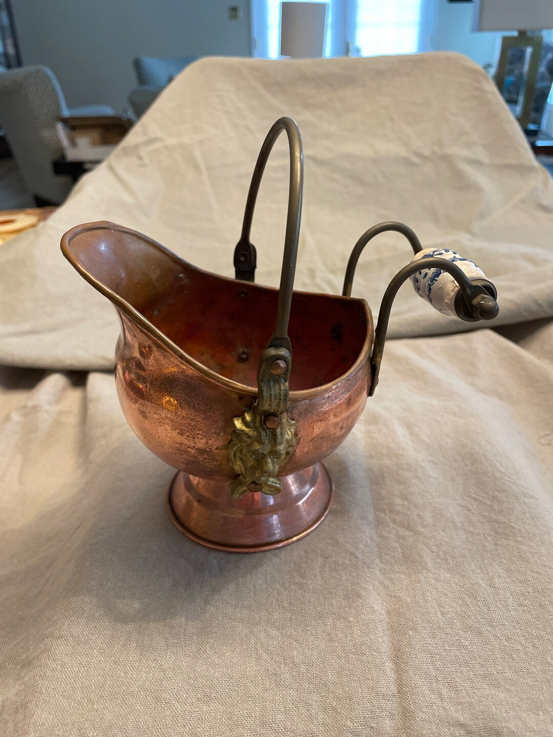 Miniature Copper Coal Scuttle With Porcalein Handle - Etsy