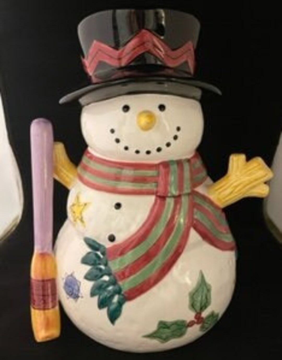 Snowman Cookie Jar With Broom by Sue Zipkin sweet Shop by Sango - Etsy