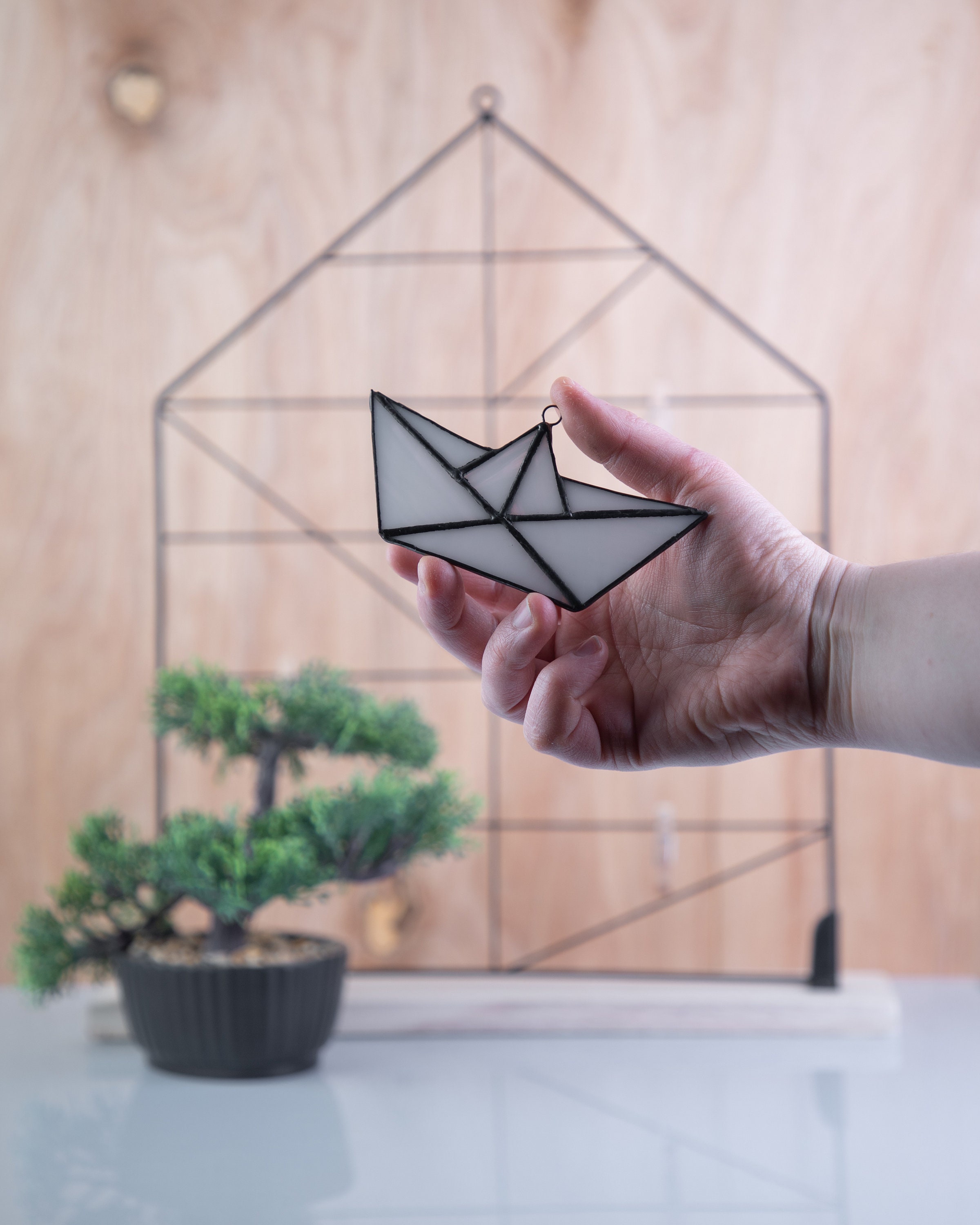 Stained Glass Origami Boat Suncatcher Geometric Glass Window - Etsy