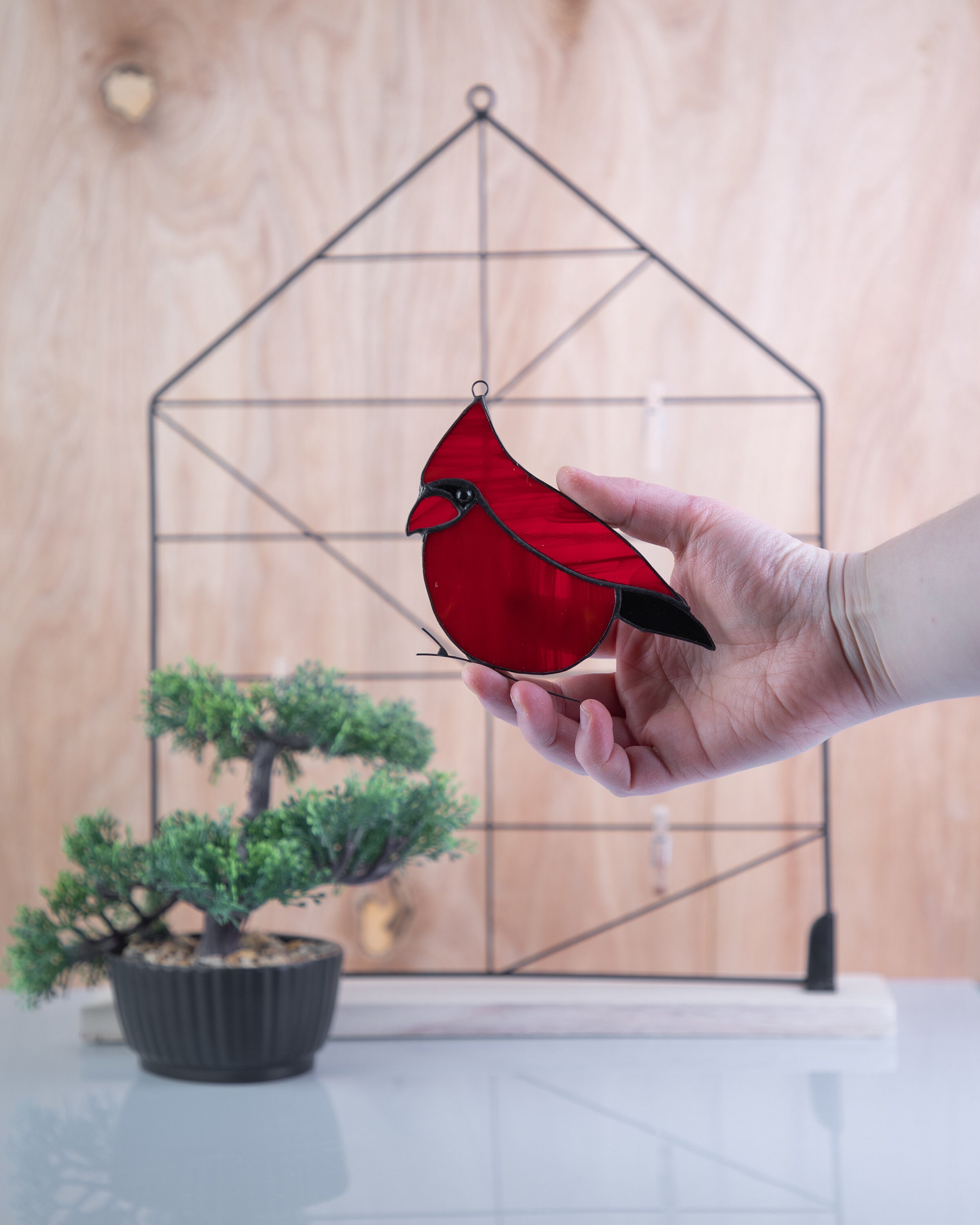 Red Cardinal Bird Suncatcher Glass Window Hanging Cute - Etsy
