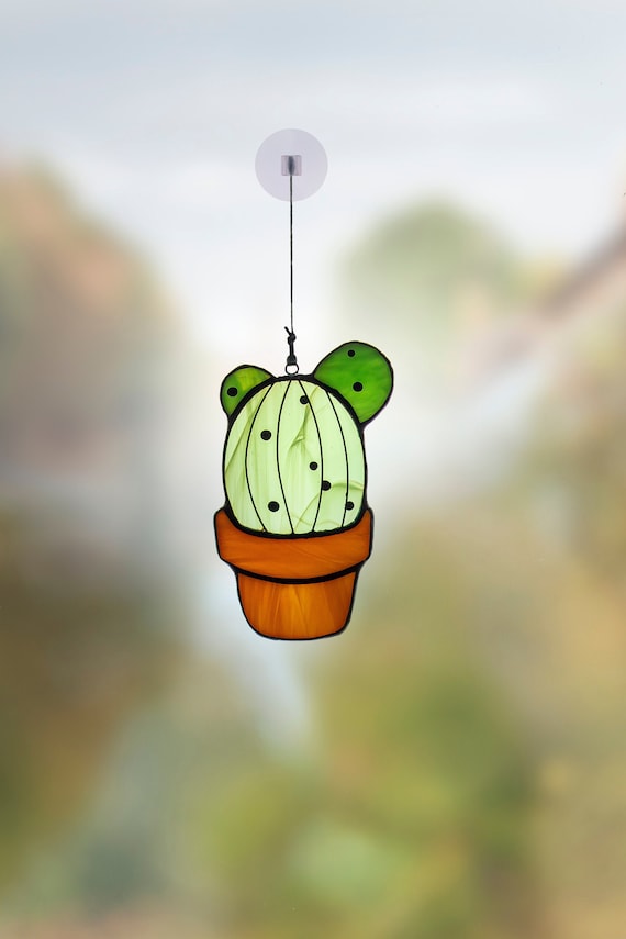 Cactus Sun Catcher Succulent Stained Glass Window Hanging - Etsy