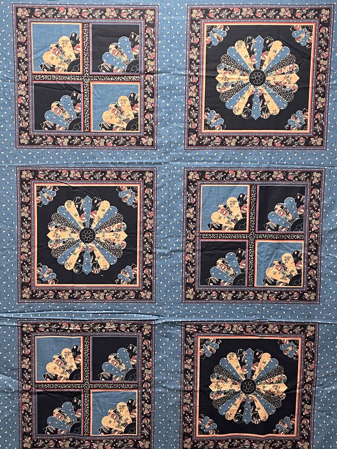 Vintage Desden Plate Cheater Quilt Fabric in Blue and Black by Fabric ...