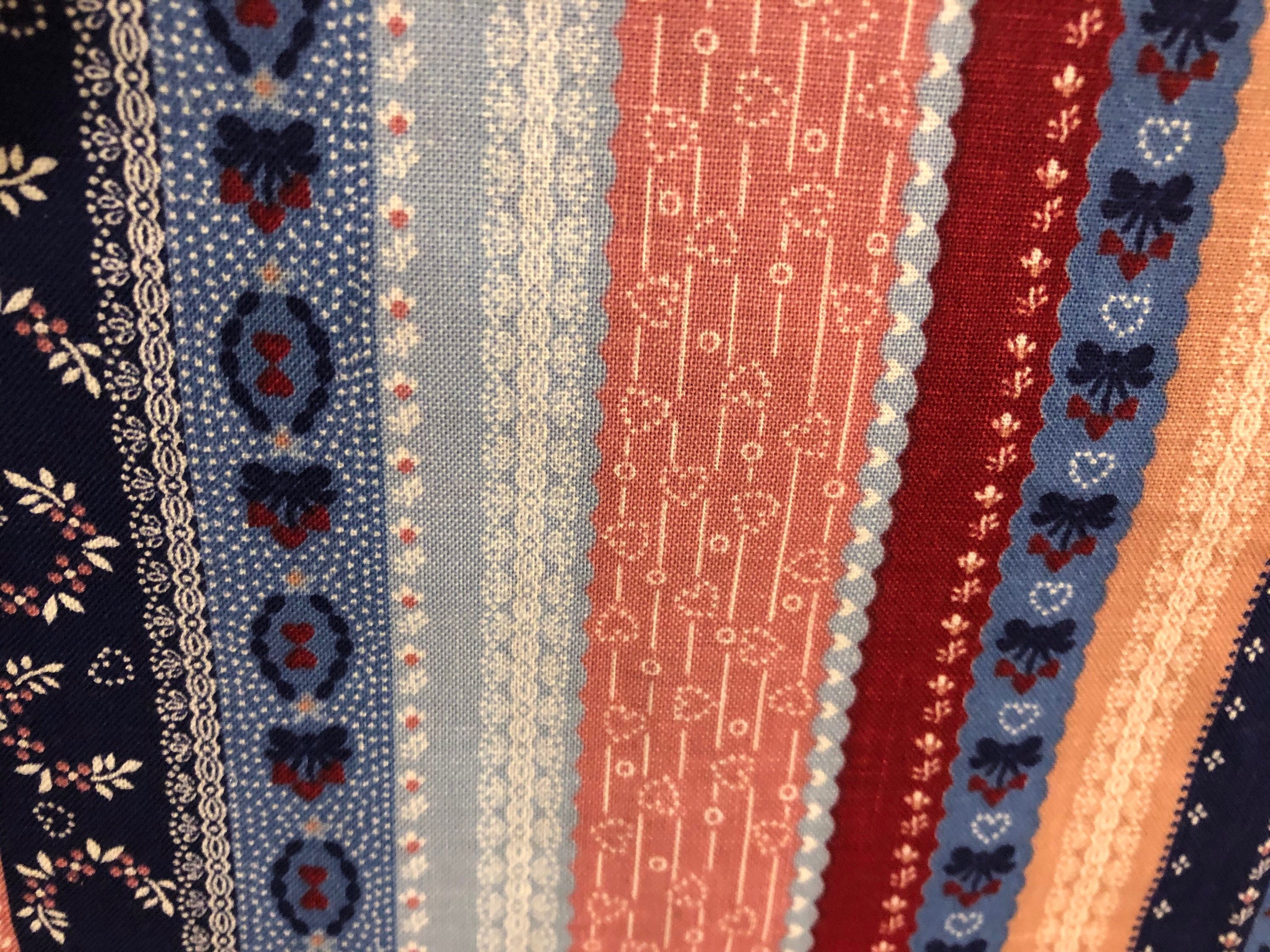 Vertical Stripe Fabric With Ribbon and Lace Look 3 Yards of Vintage ...