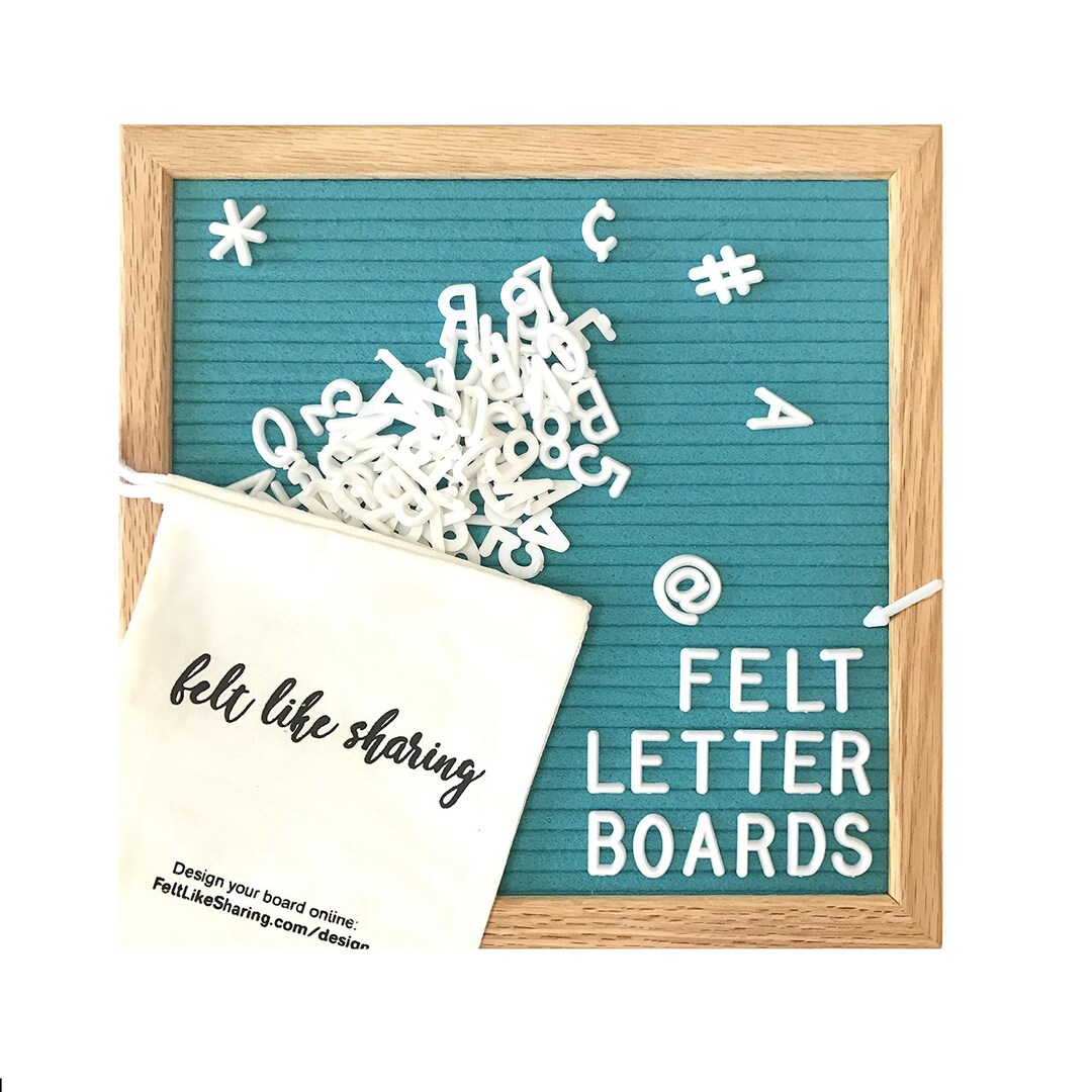 Teal Handmade Felt Letter Board Set With Wood Oak Frame 10x10 Inch ...