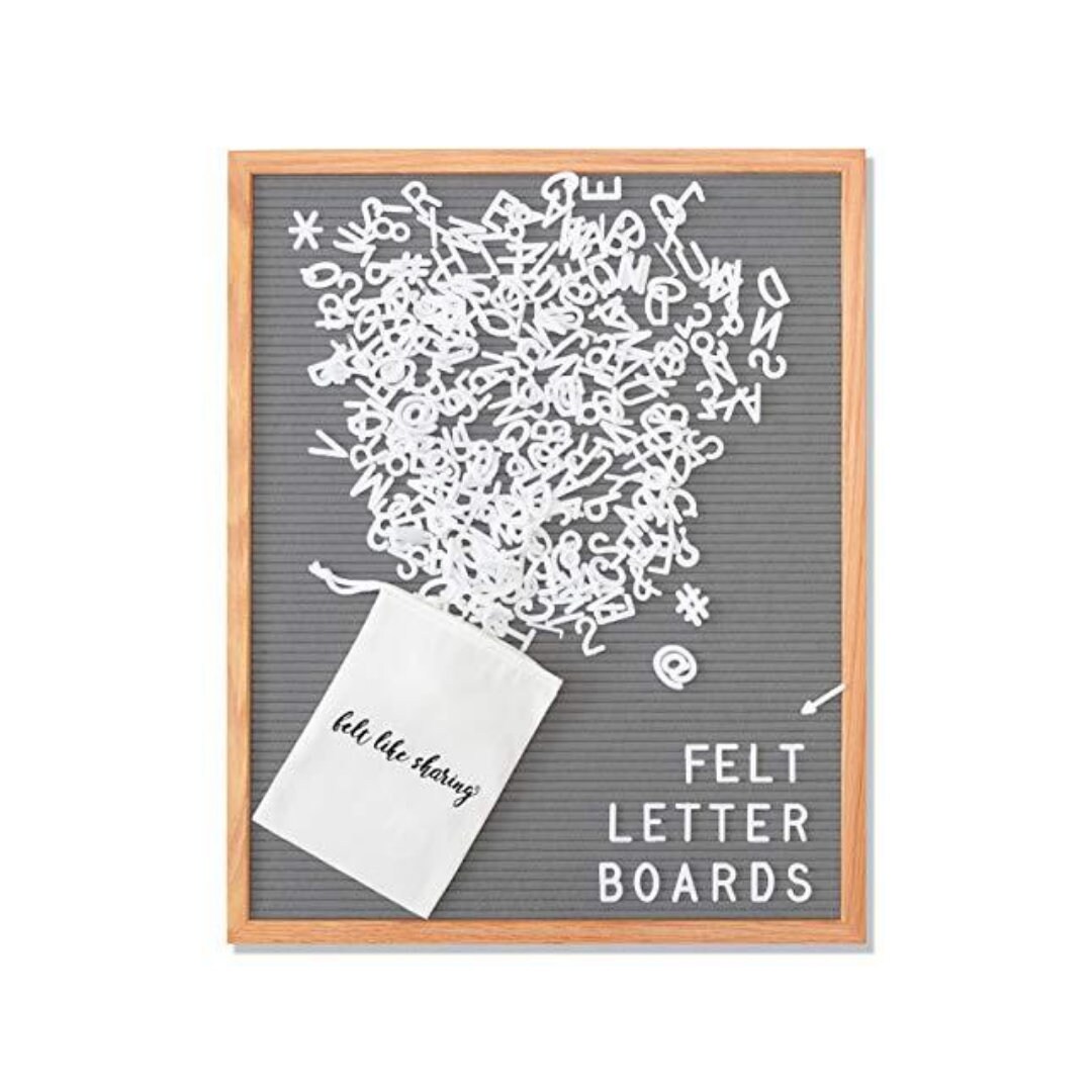 Gray Handmade Felt Letter Board Set With Wood Oak Frame 16x20 Inches ...
